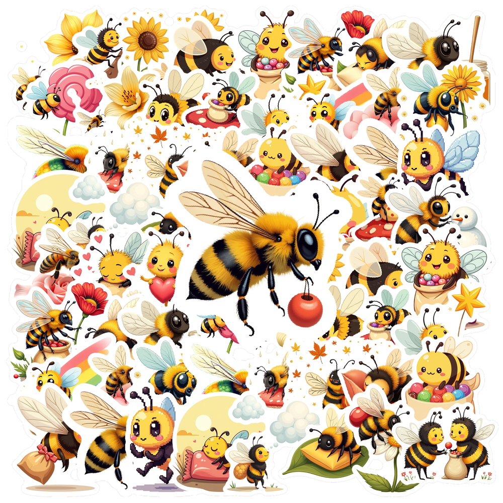 Cartoon Bee Stickers, Waterproof Insect Sticker for Water Bottle Laptop ...