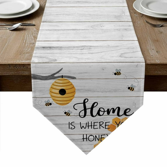 Cartoon Bee Table Runner Linen Burlap Table Runner 72 Inches Long ...