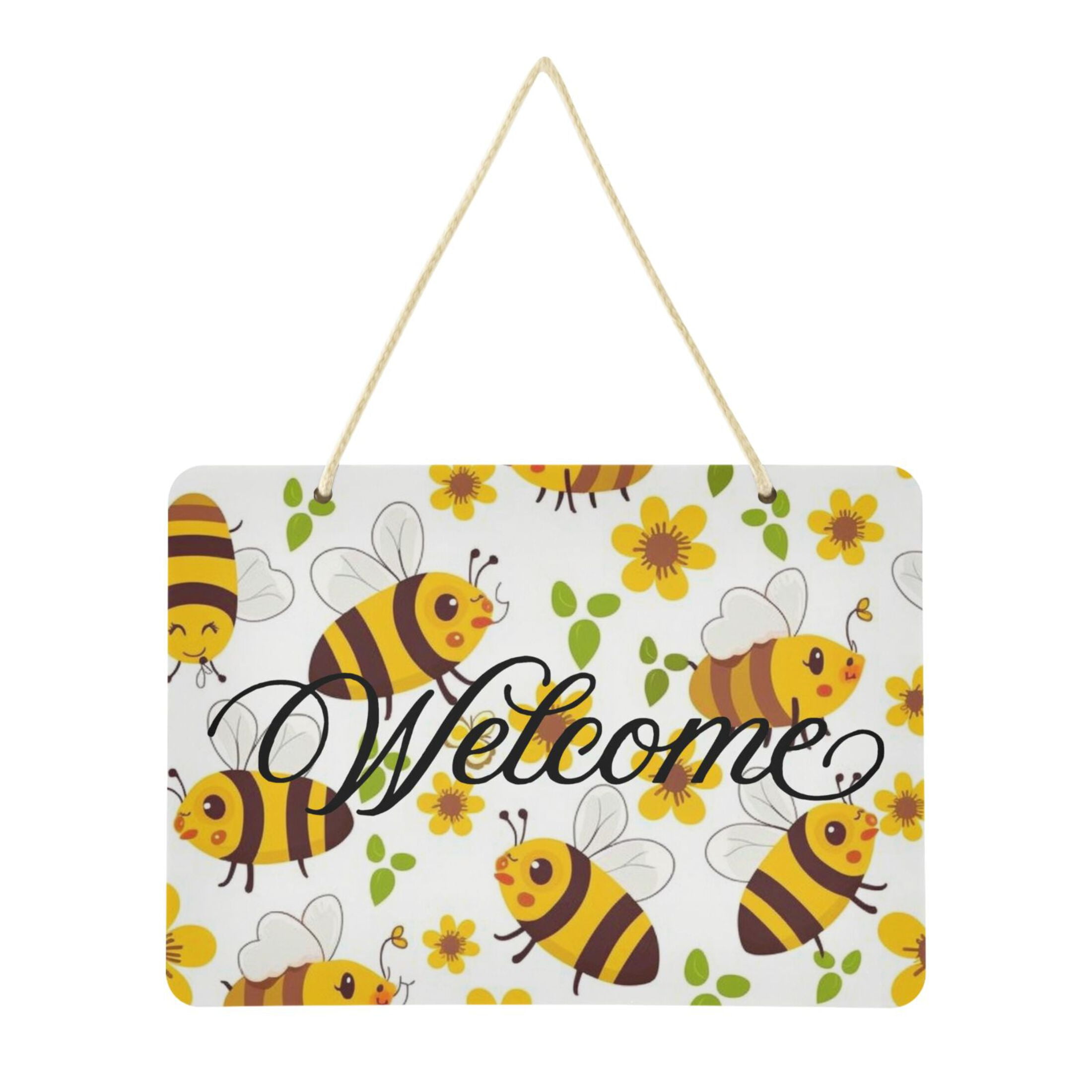 Cartoon Bee and Sunflowers Welcome Sign Front Door PVC 14x10 inch ...
