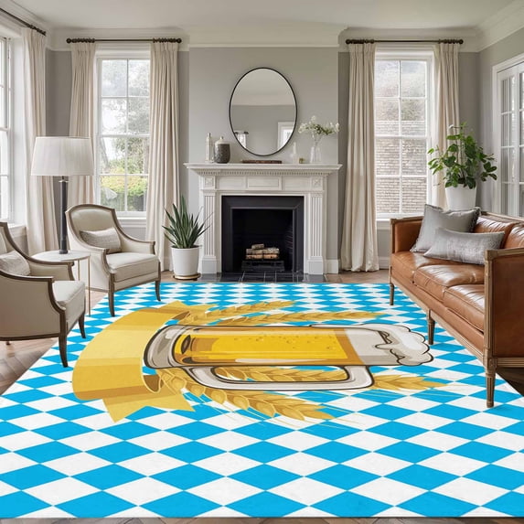 Cartoon Beer Area Rug 5x7 Washable Rug Non Slip Funny Wheat Abstract ...