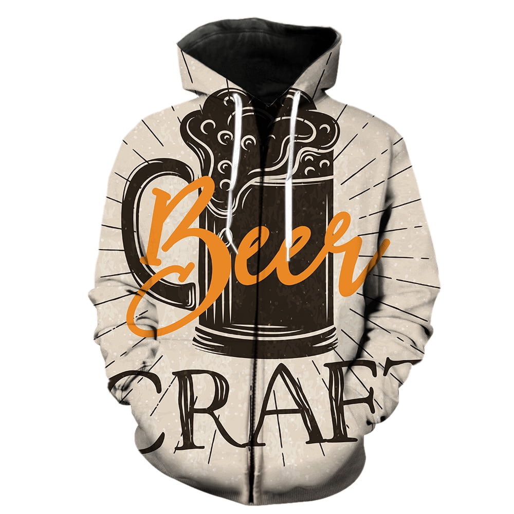 Cartoon Beer Festival Men's Zipper Hoodie 2024 Hot Sale Harajuku 3D ...