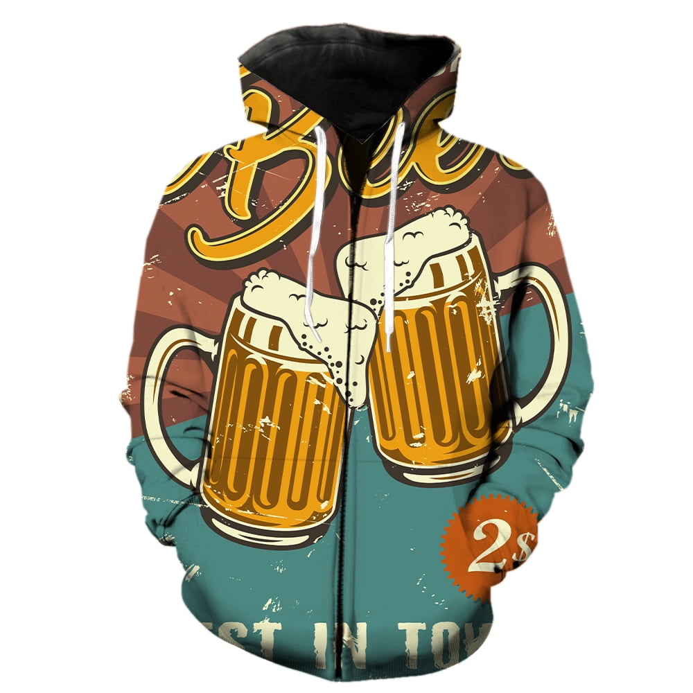 Cartoon Beer Festival Men's Zipper Hoodie 2024 Hot Sale Tops Oversized ...