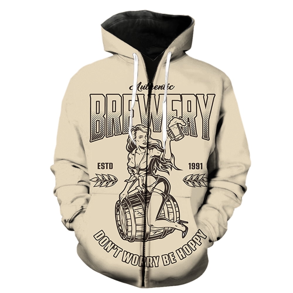 Cartoon Beer Festival Men's Zipper Hoodie 2024 Hot Sale Tops Oversized ...