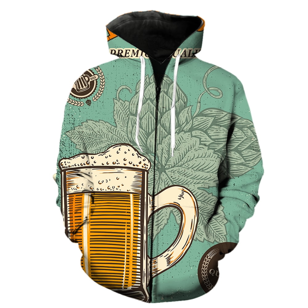 Cartoon Beer Festival Men's Zipper Hoodie 3D Print Oversized Long ...