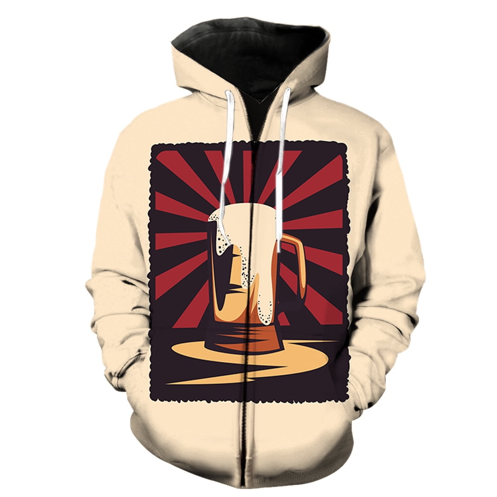 Cartoon Beer Festival Men's Zipper Hoodie 3D Print Oversized Long ...