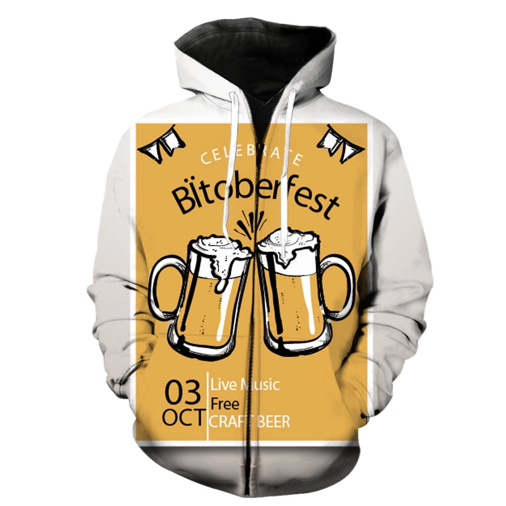 Cartoon Beer Festival Men's Zipper Hoodie Fashion 3D Printed Tops Funny ...