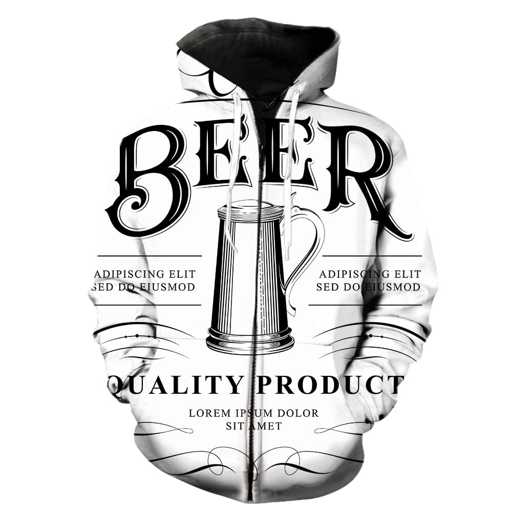Cartoon Beer Festival Men's Zipper Hoodie Oversized Teens Streetwear 3D ...
