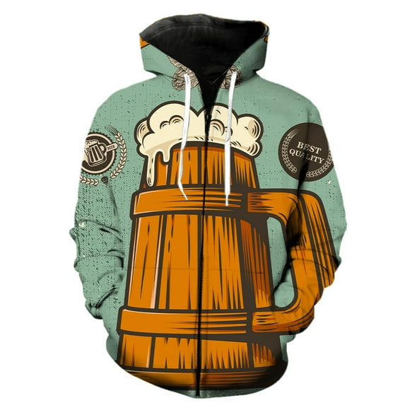 Cartoon Beer Festival Men's Zipper Hoodie Teens Cool With Hood Jackets ...