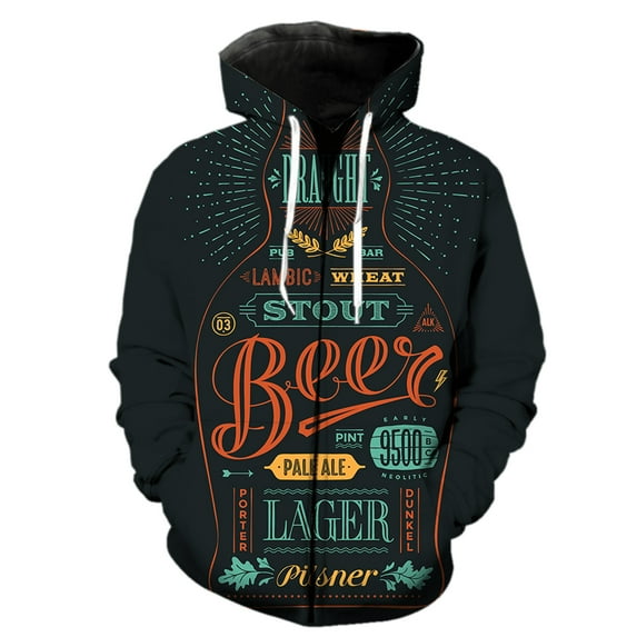 Cartoon Beer Festival Men's Zipper Hoodie Teens Cool With Hood Jackets ...