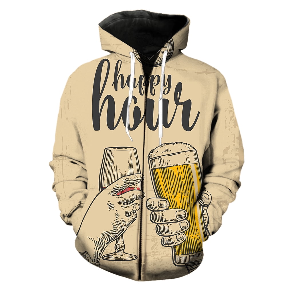 Cartoon Beer Festival Men's Zipper Hoodie Unisex Streetwear Long Sleeve ...