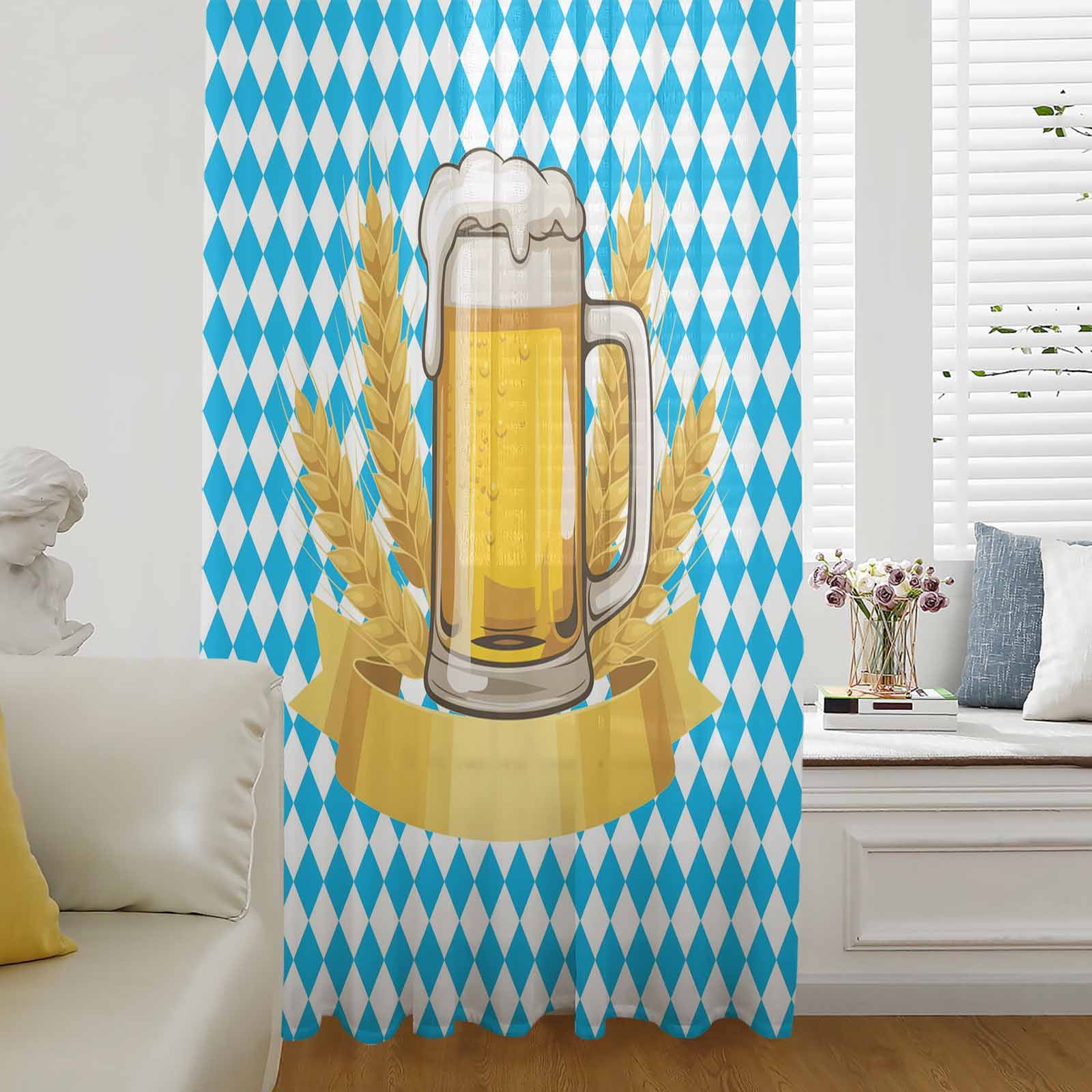 Cartoon Beer Semi Sheer Curtains Drapes for Living Room, Bedroom ...