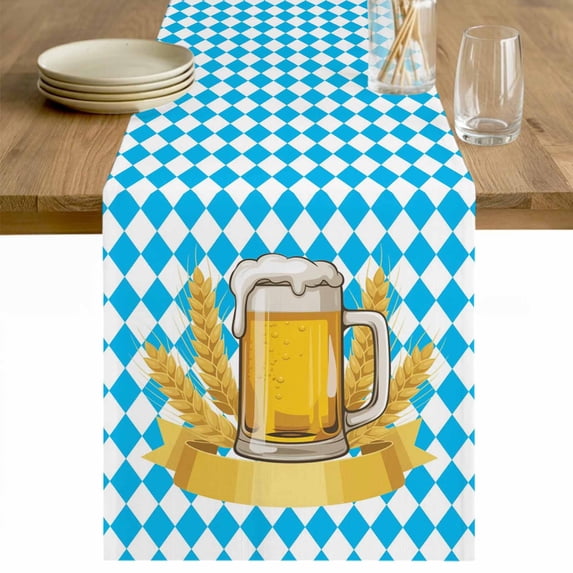 Cartoon Beer Table Runner - 70 Inch Long Funny Wheat Abstract Blue ...