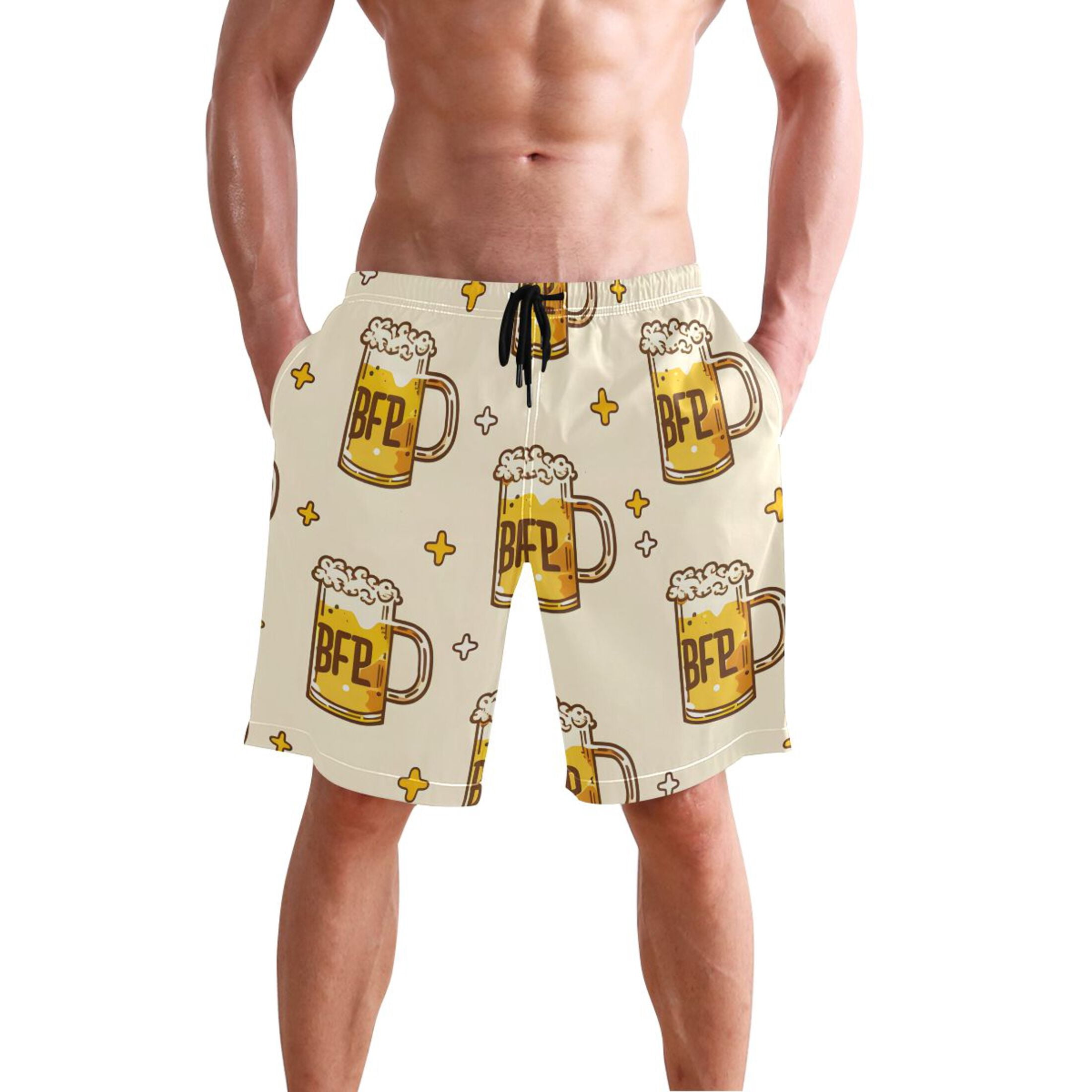 Cartoon Beers and Stars Men's Swim Trunks Beach Shorts Bathing Bottoms ...