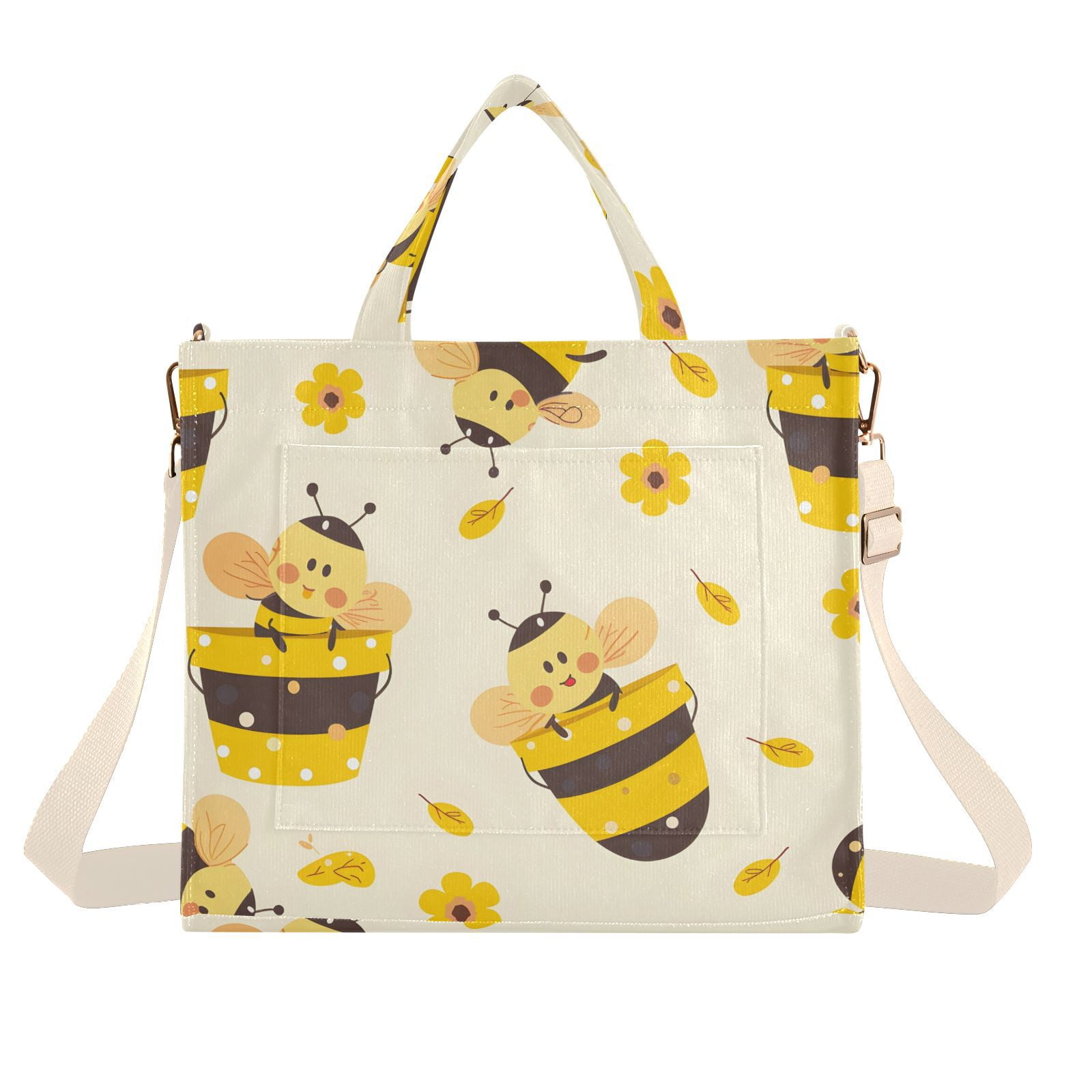 Cartoon Bees Honey Corduroy Tote Bag Handbag Large Messenger Bag Shoulder Crossbody Zipper Bag ...
