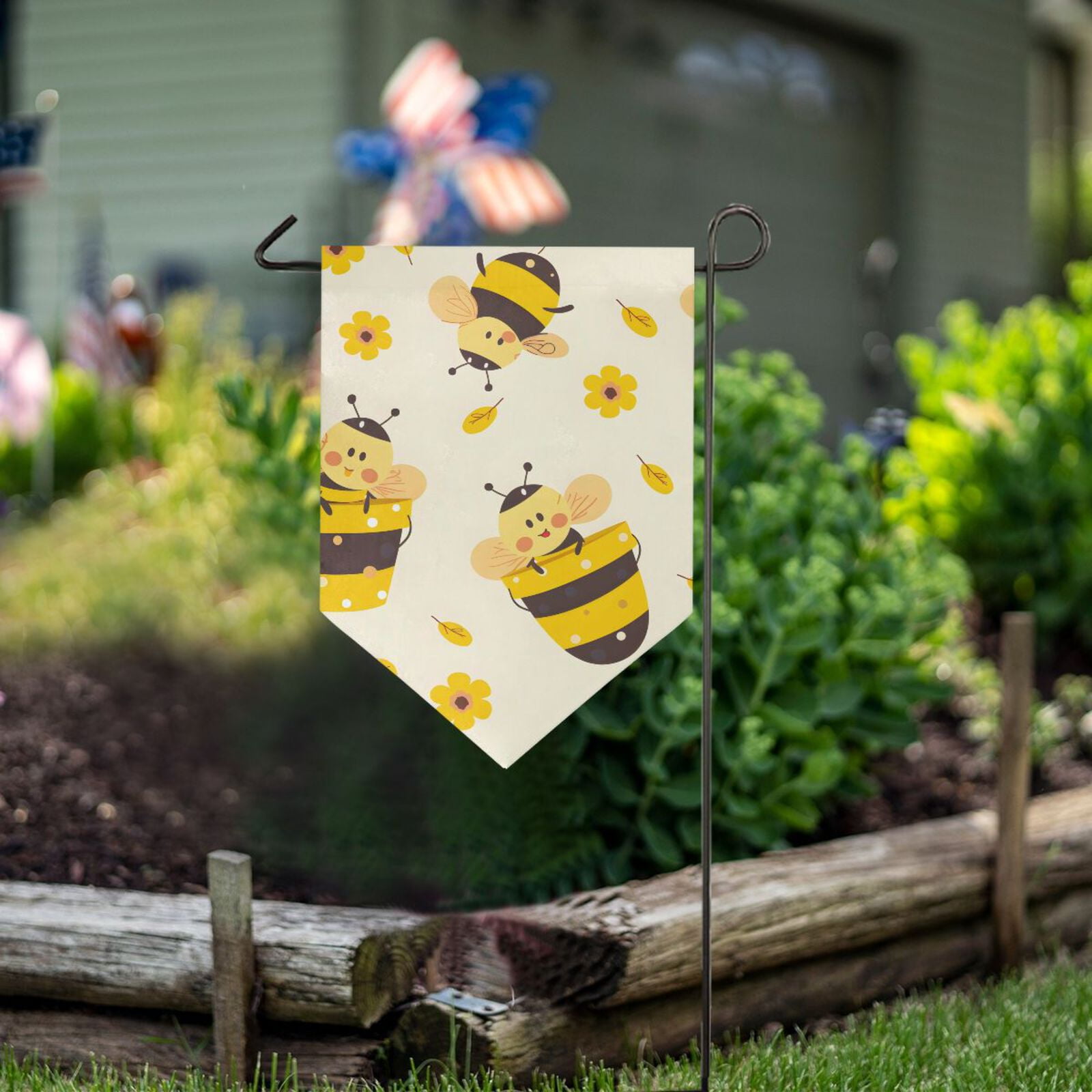 Cartoon Bees Honey Garden Flag 18" x 12.5" Double Sided Yard Lawn ...