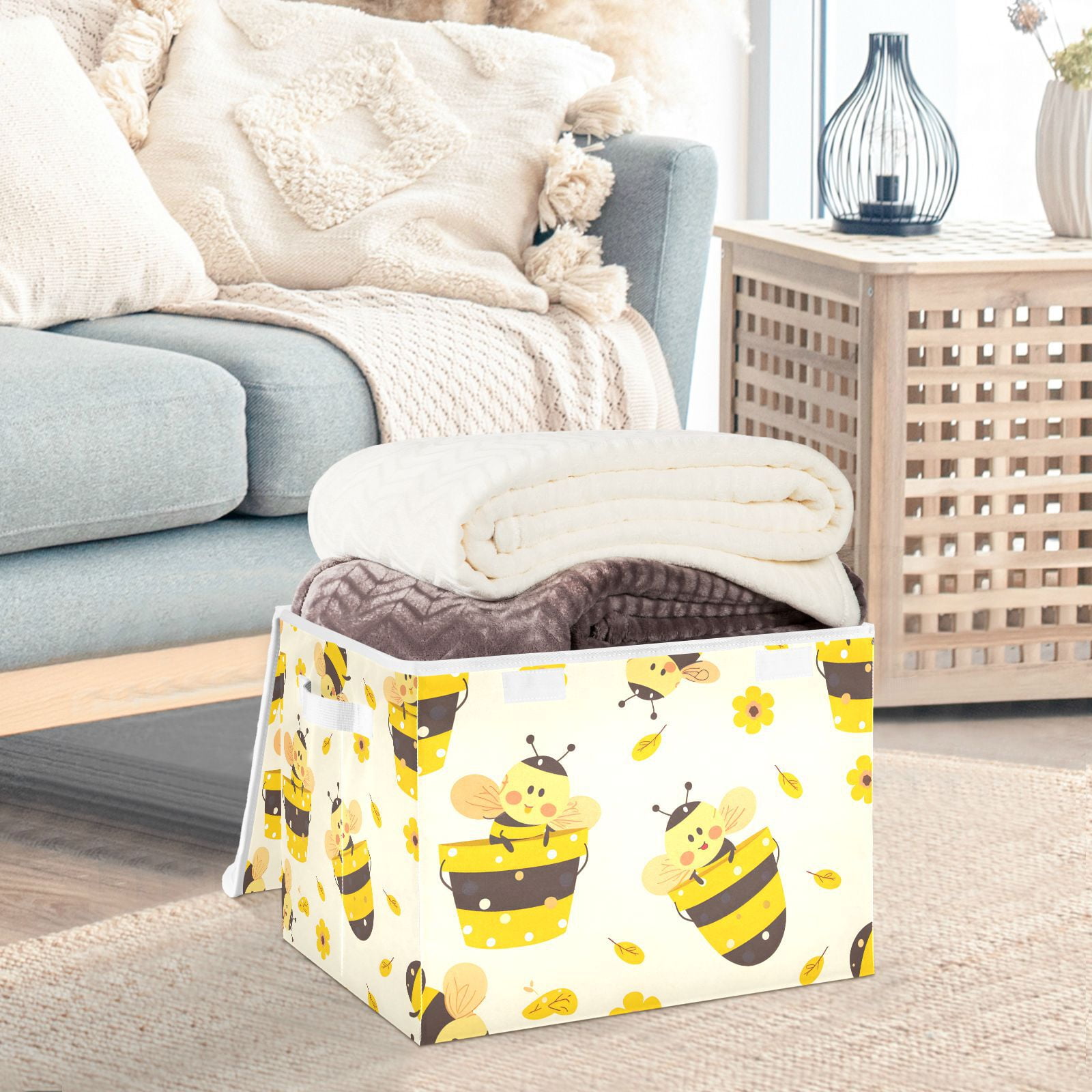 Cartoon Bees Honey Storage Basket Foldable Laundry Basket Shelf Kids ...