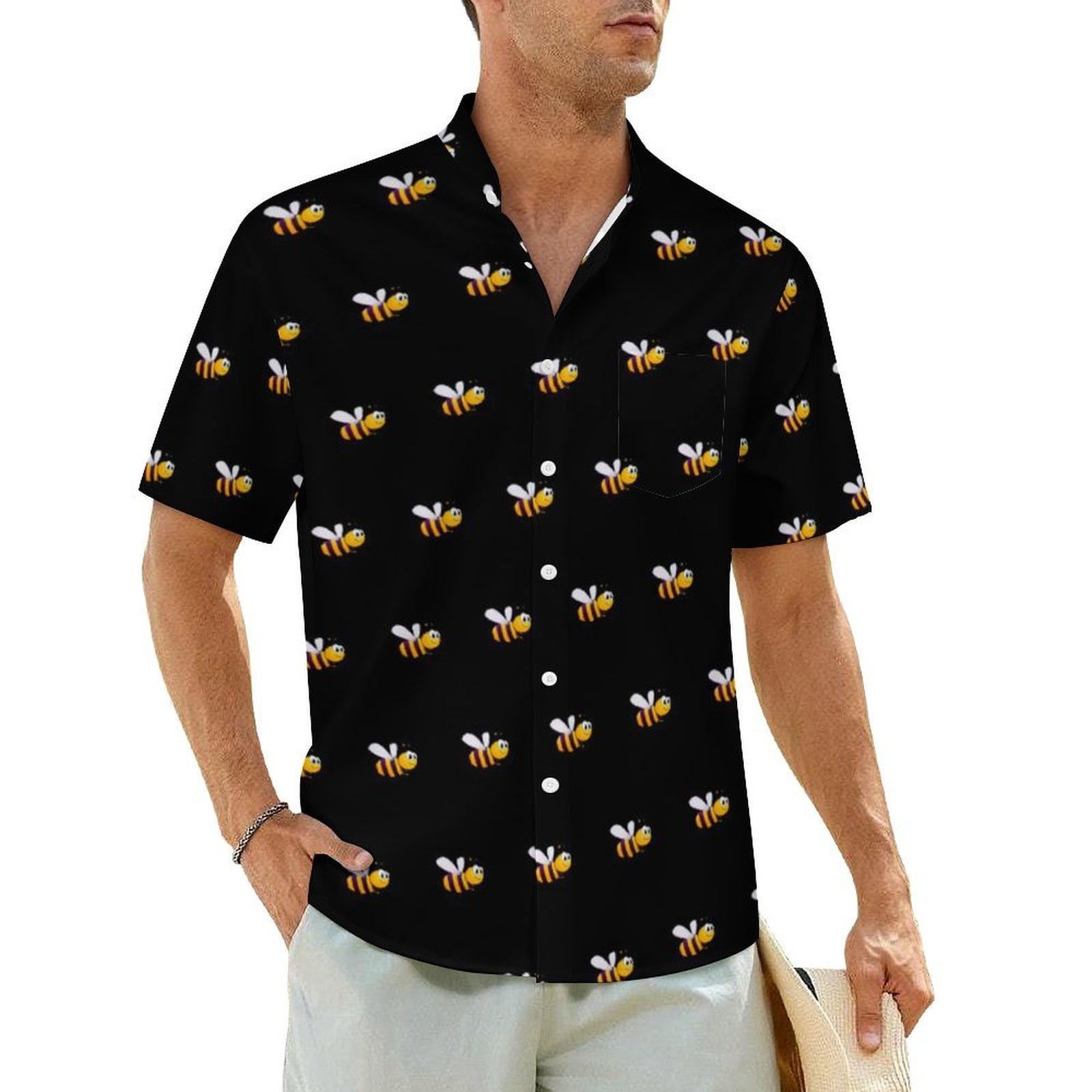 Cartoon Bees Print Casual Shirt Cute Funny Bears Elegant Hawaiian ...