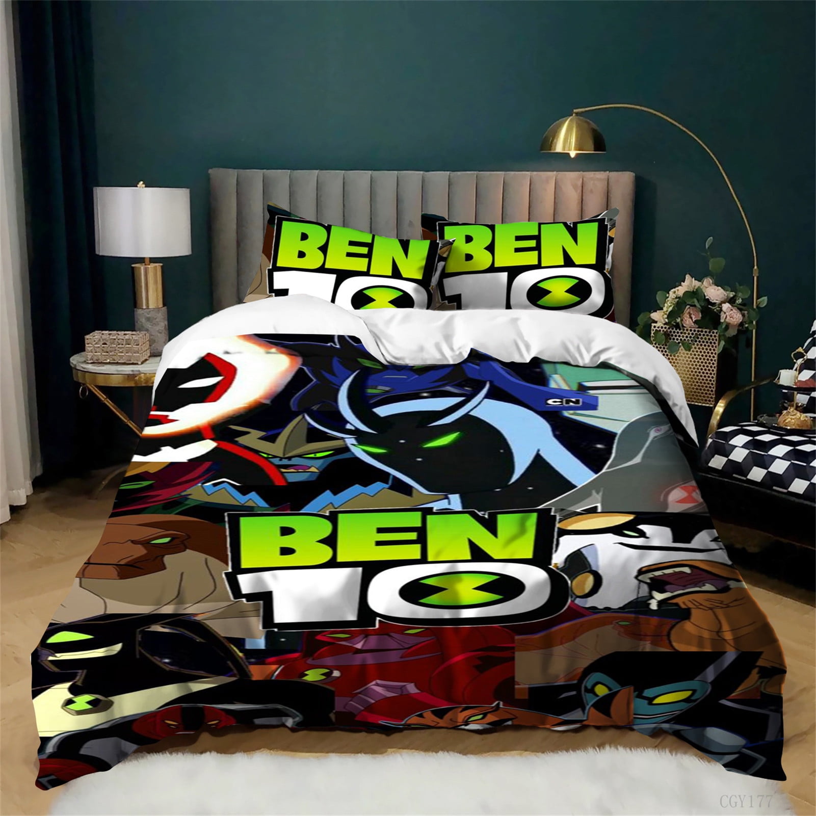 Cartoon Ben-10 Duvet Cover Set Ultra Soft Breathable Bedding Set Queen Size Lightweight Duvet ...