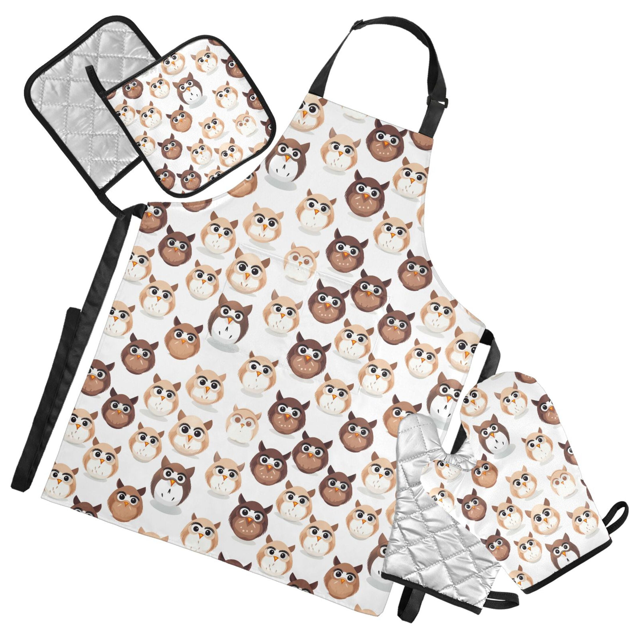 Cartoon Big Eye Owls 5 Pcs Kitchen Set Heat Resistant Oven Mitts and ...