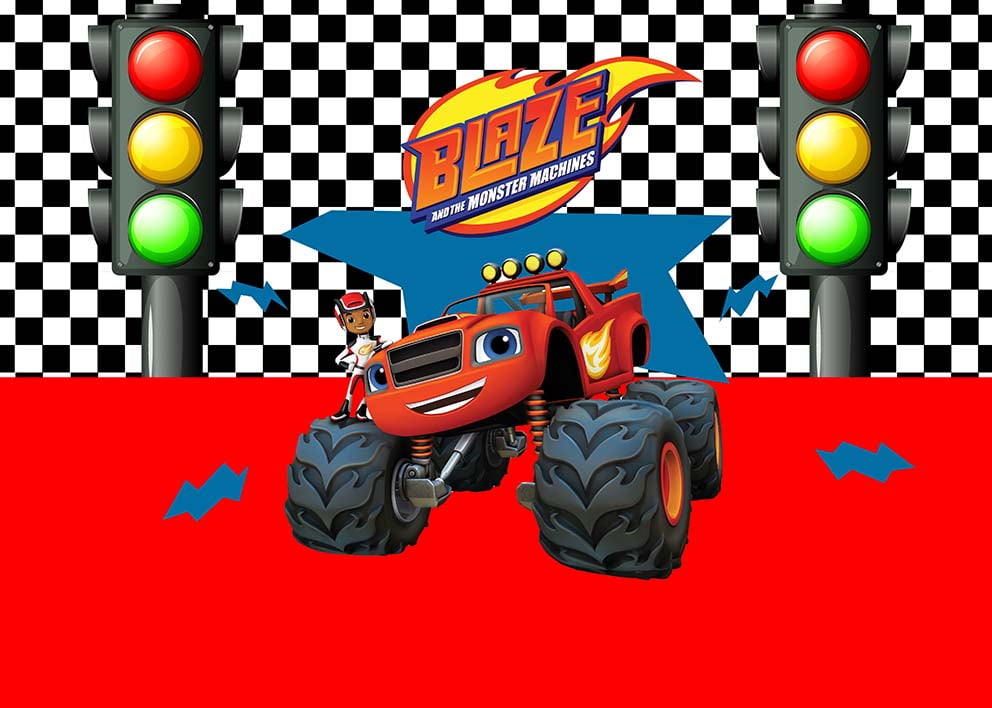 Cartoon Big Wheels Truck Cars Birthday Party Backdrops Blaze Monsters ...