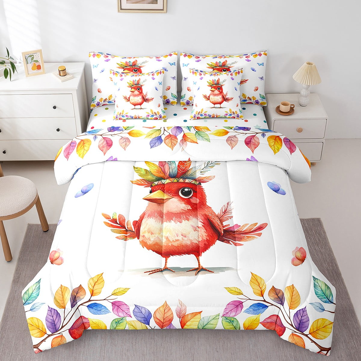 Cartoon Bird Bed in a Bag 7-Piece Cute Animal King Comforter Set ...