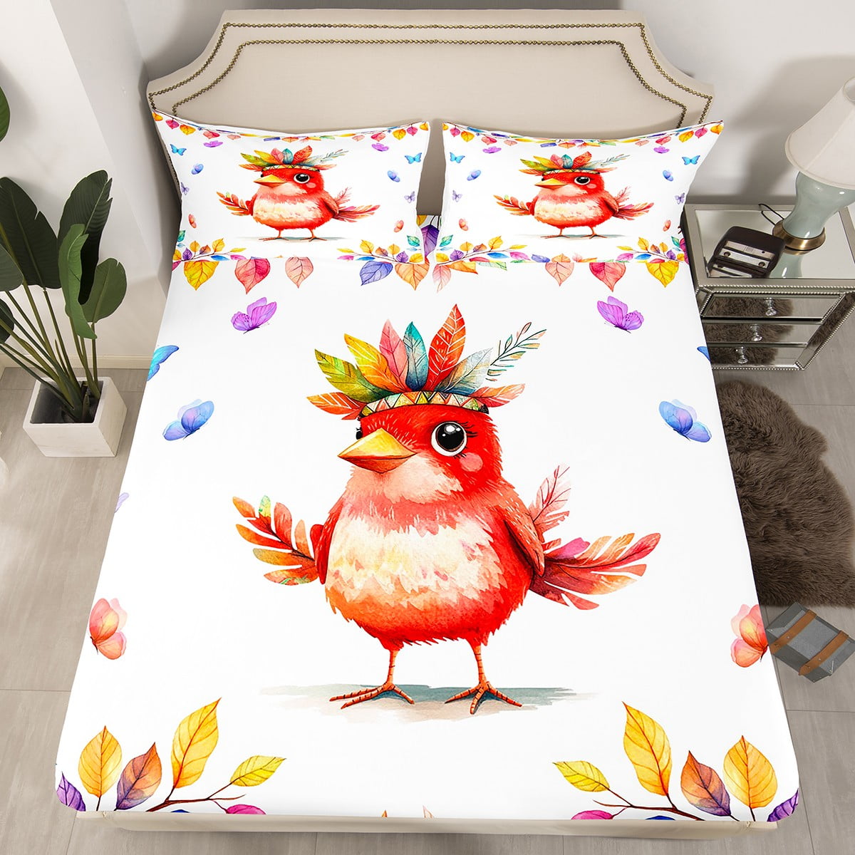 Cartoon Bird Bed Sheets Cute Animal Fitted Sheet Full Size, Kawaii ...