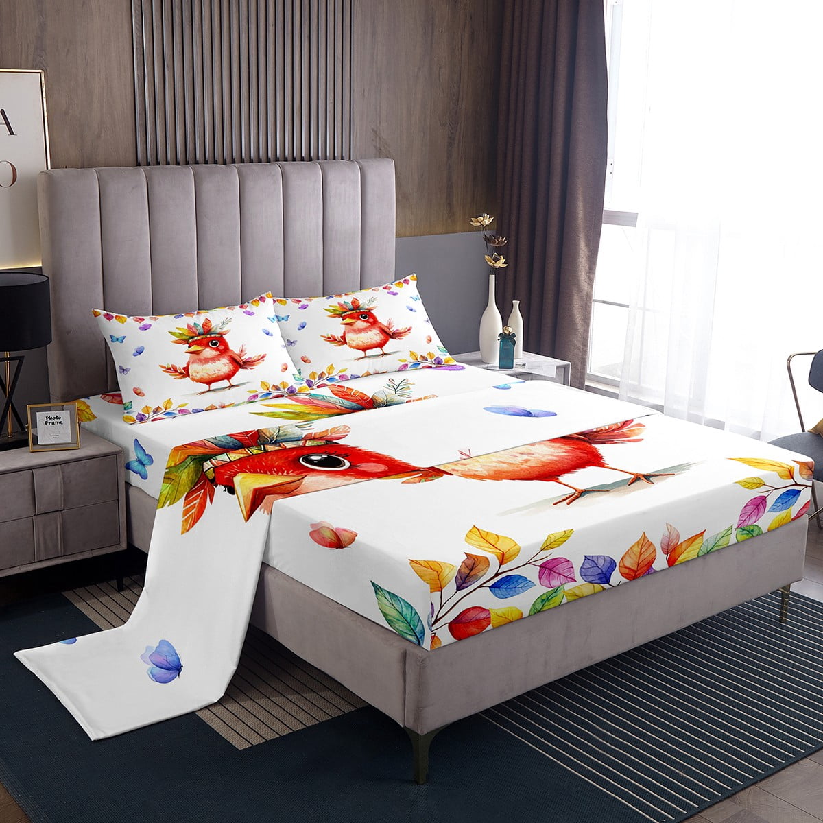 Cartoon Bird Bed Sheets Set Cute Animal Queen Sheet Set, Kawaii ...