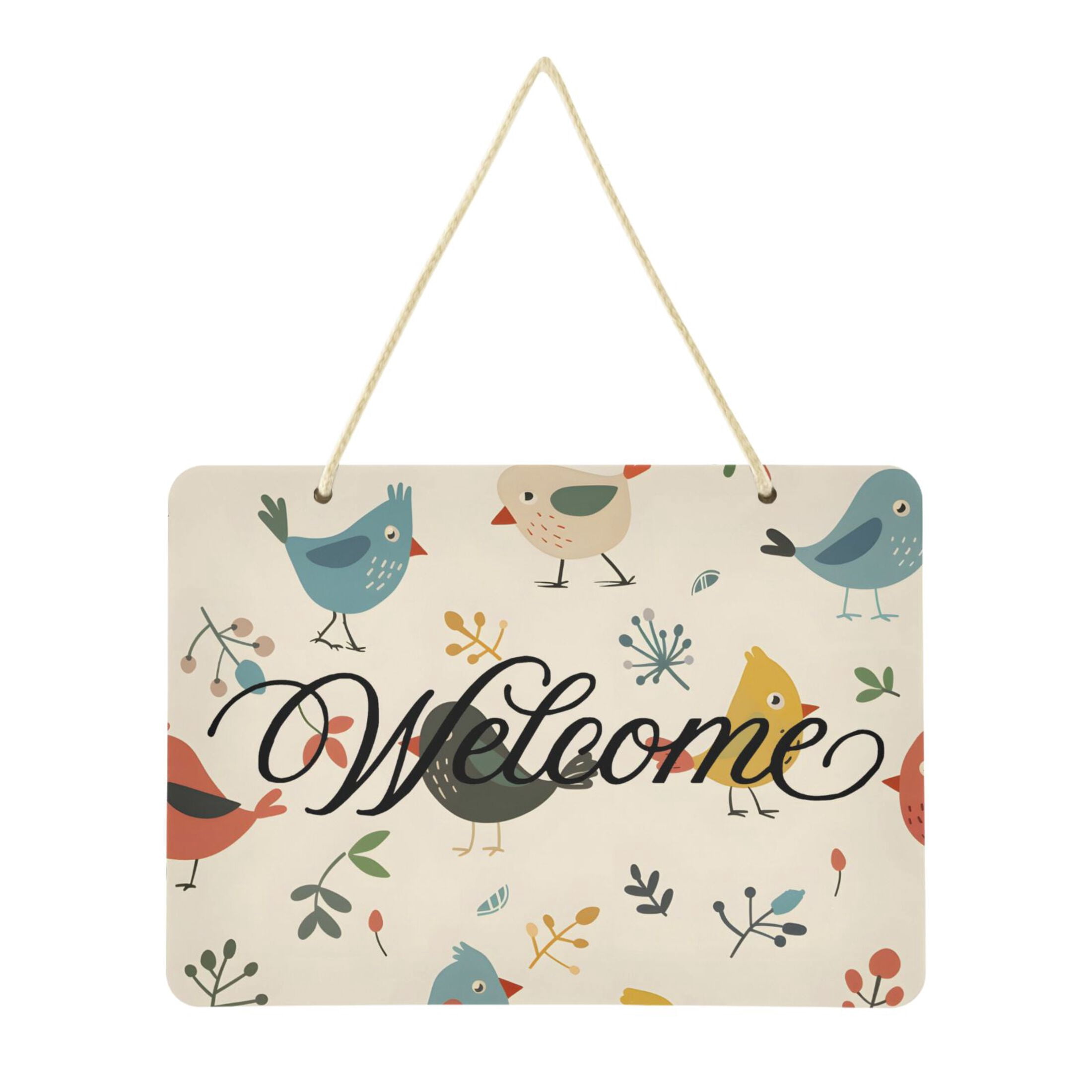 Cartoon Bird and Leaf Welcome Sign Front Door PVC 14x10 inch Hanger ...