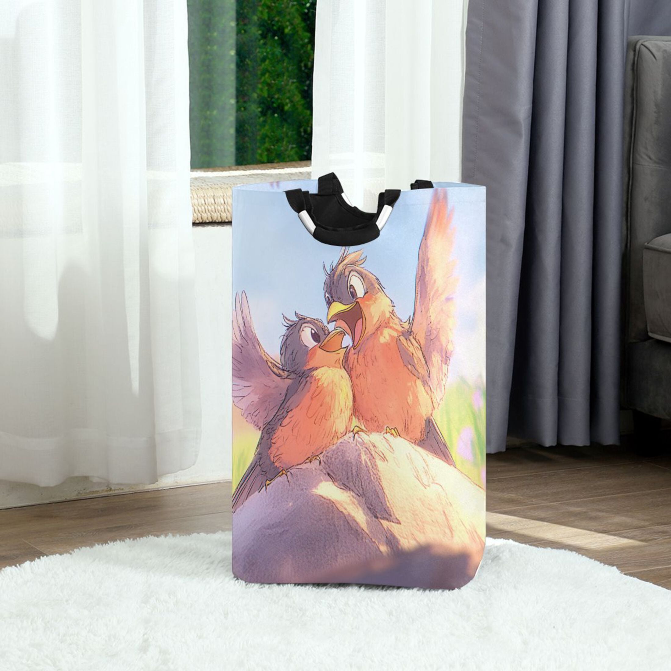 Cartoon Birds Singing Foldable Laundry Hamper 12.6x11x22.7in with ...