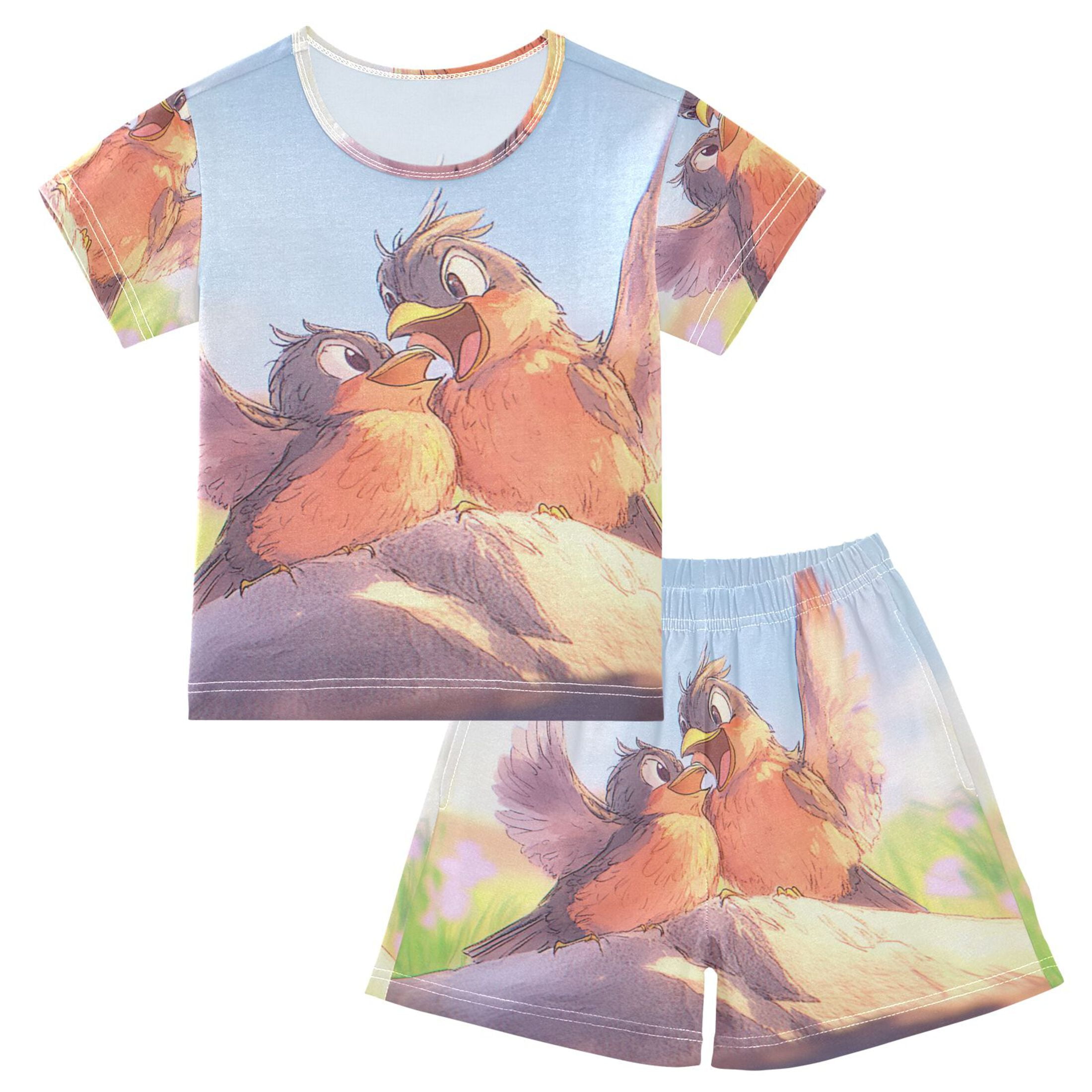 Cartoon Birds Singing Summer Pajama Set Soft Cotton Short Sleeve ...