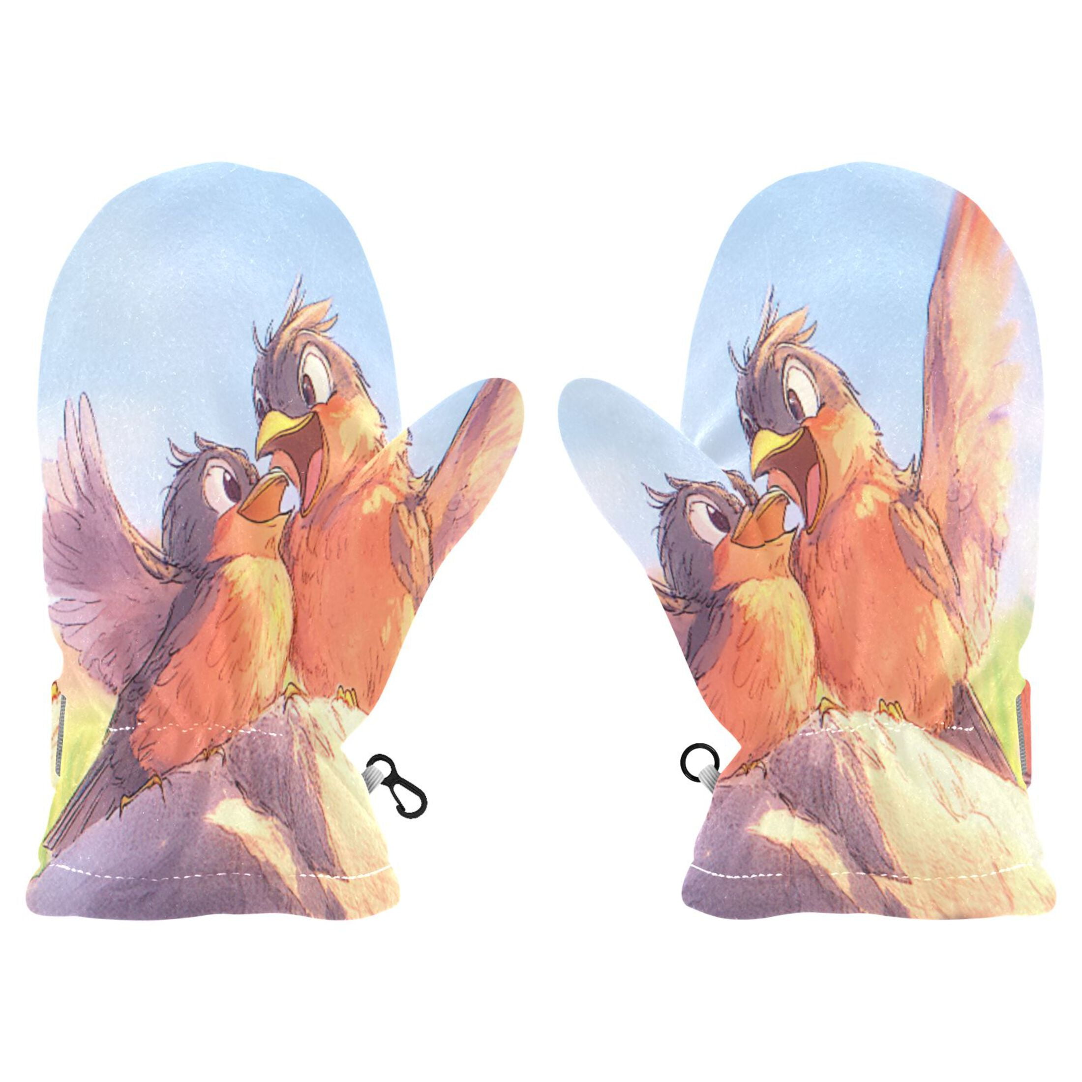 Cartoon Birds Singing Witch Cauldron Pattern Cold Weather Mittens Cozy ...