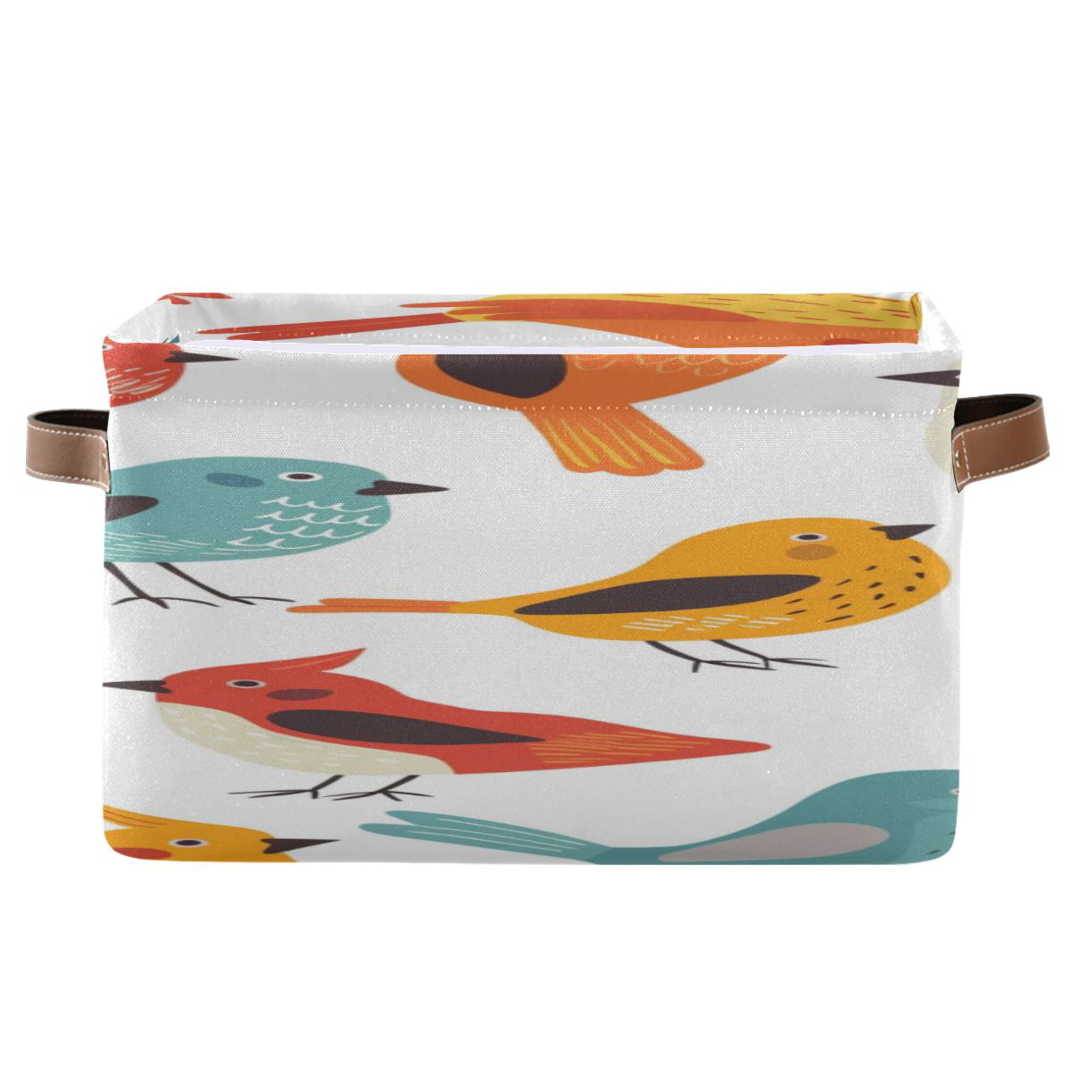 Cartoon Birds Square Storage Bins with Handles Collapsible Containing ...