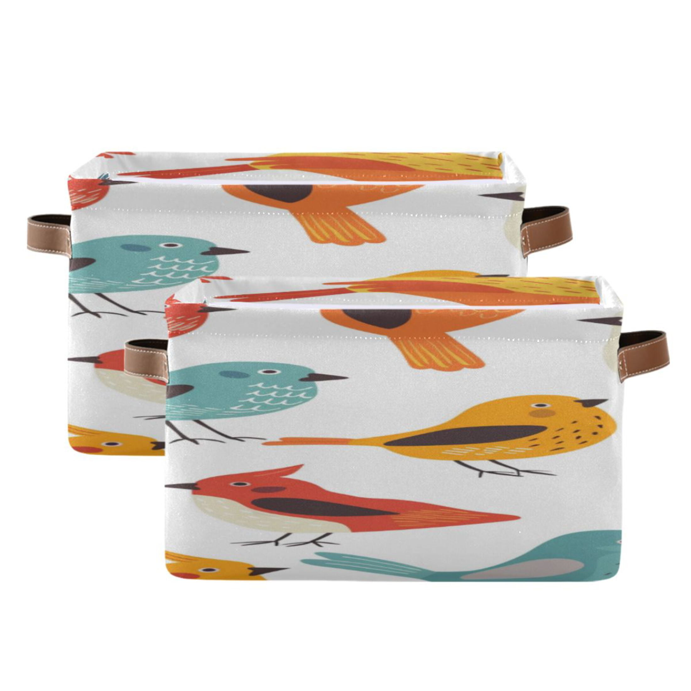 Cartoon Birds Square Storage Bins with Handles Collapsible Containing ...