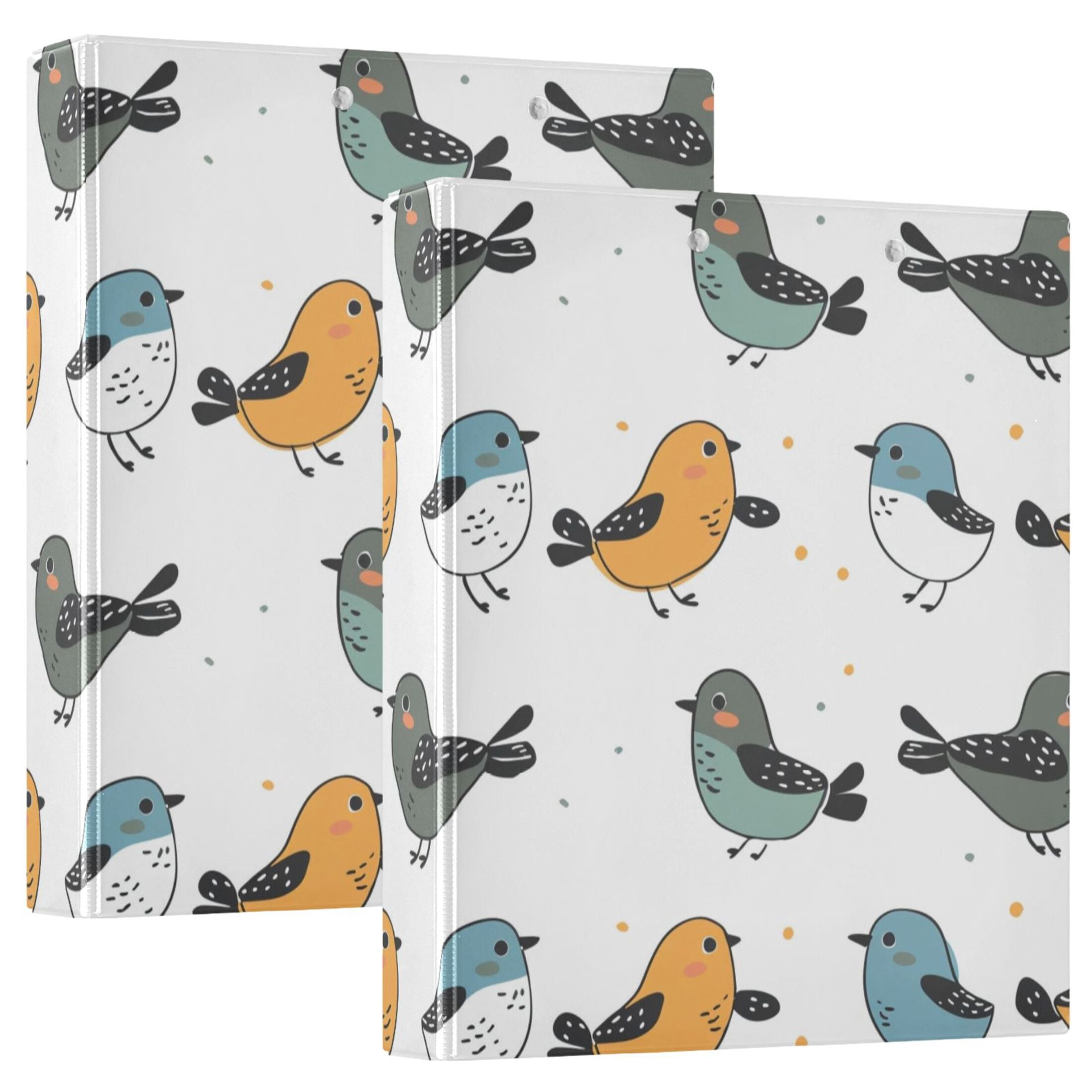 Cartoon Birds and Dots 2 Pcs Hardcover 3 Ring Binder 1.5” Round Rings ...