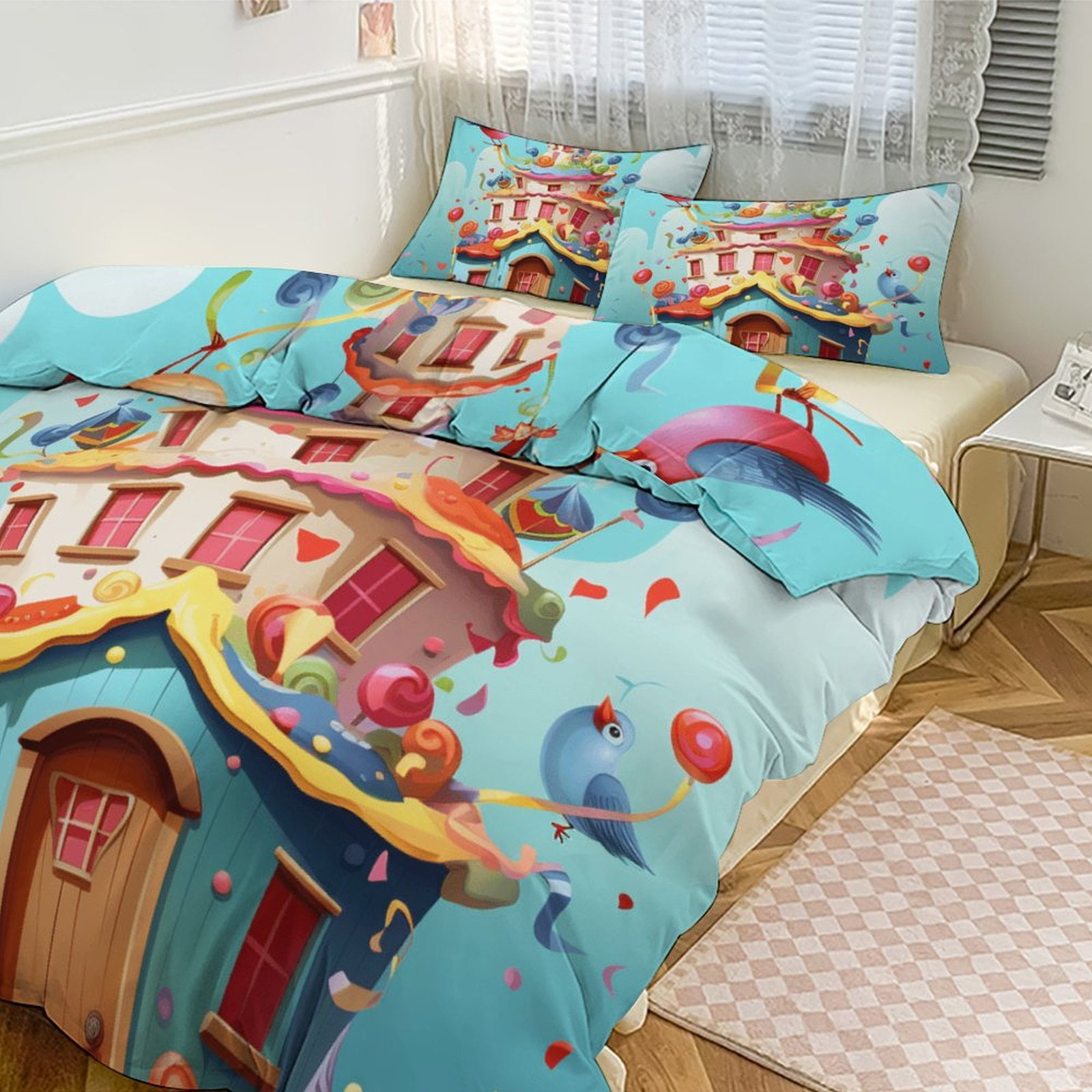Cartoon Birthday Cake Bedding Set with Zipper Closure for Girls & Boys ...