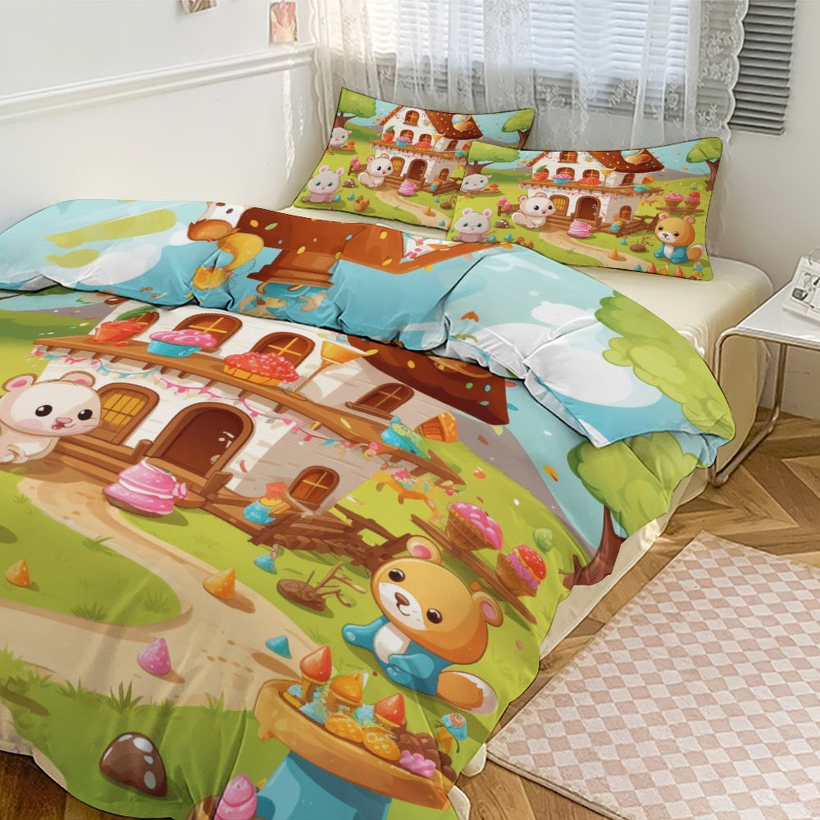 Cartoon Birthday Cake Bedding Set with Zipper Closure for Girls & Boys ...