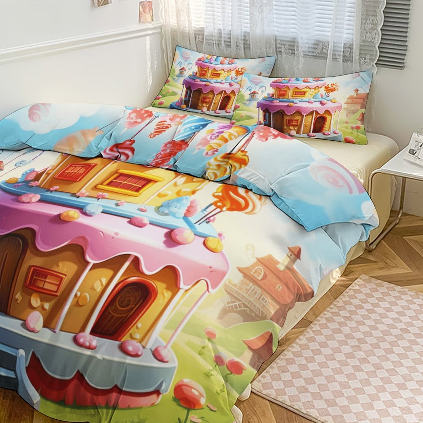 Cartoon Birthday Cake Bedding Sets Twin Duvet Cover 3 Piece Cute Bed ...