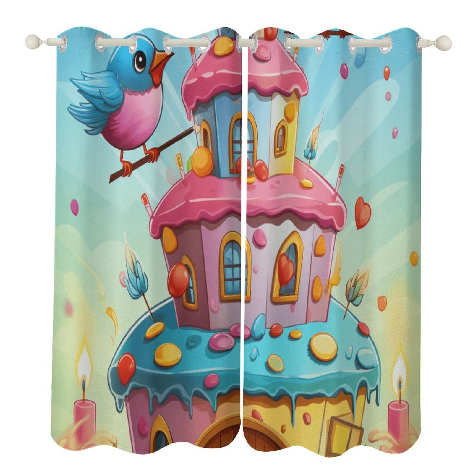 Cartoon Birthday Cake Modern Window for Living Room Curtains for Child ...