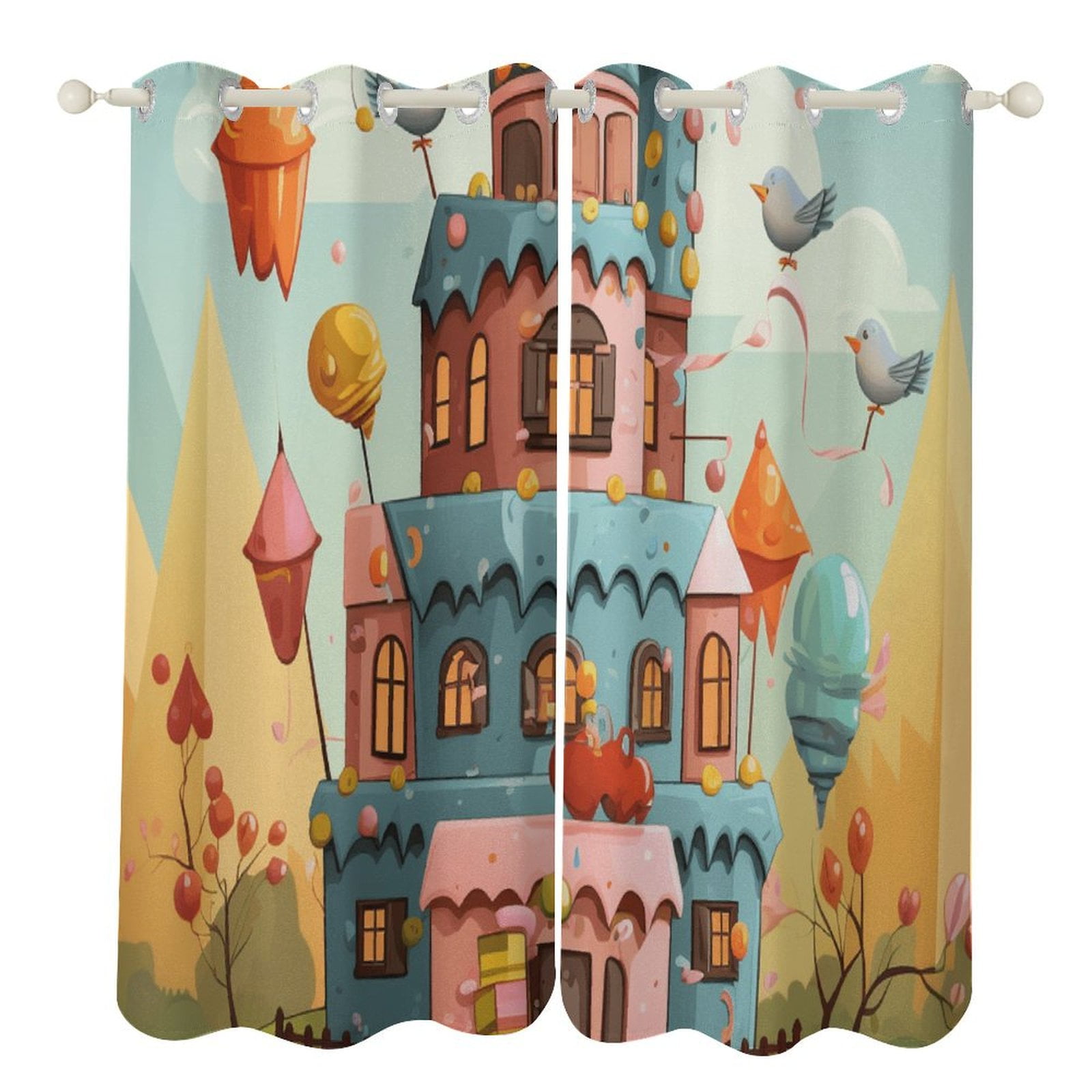 Cartoon Birthday Cake Modern Window for Living Room Curtains for Child ...