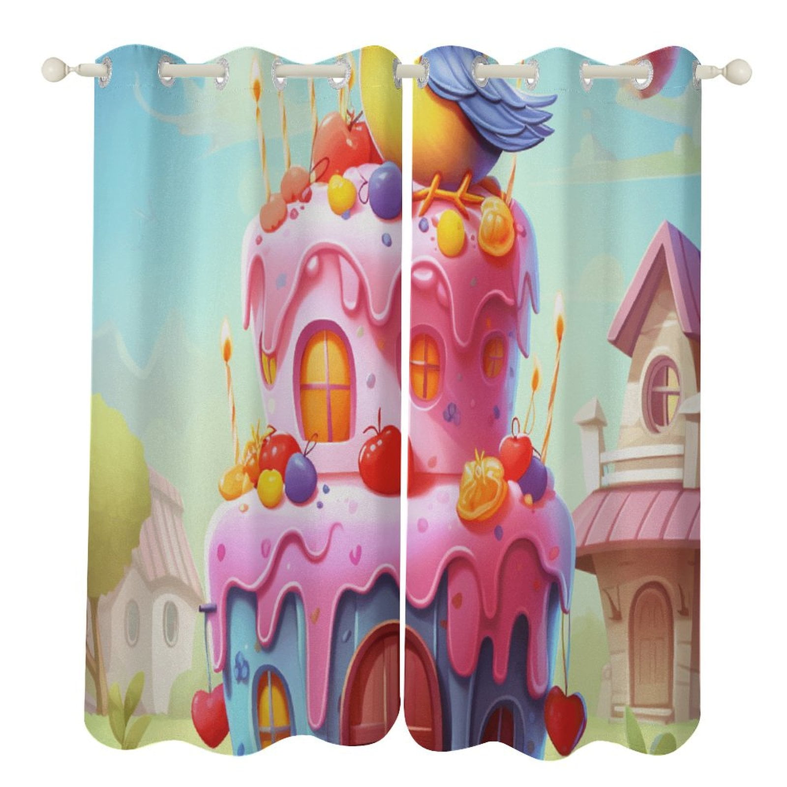 Cartoon Birthday Cake Modern Window for Living Room Curtains for Child ...