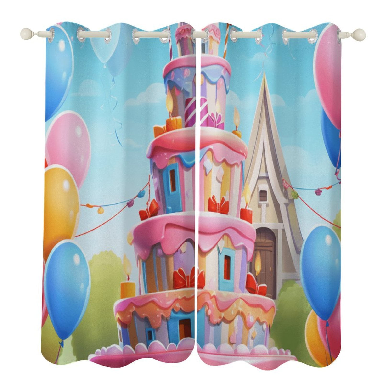 Cartoon Birthday Cake Modern Window for Living Room Curtains for Child ...