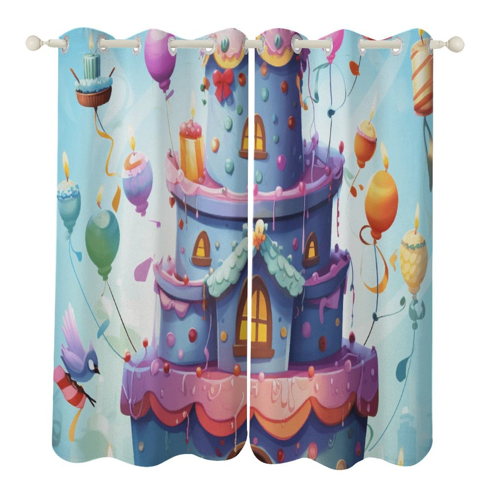 Cartoon Birthday Cake Modern Window for Living Room Curtains for Child ...