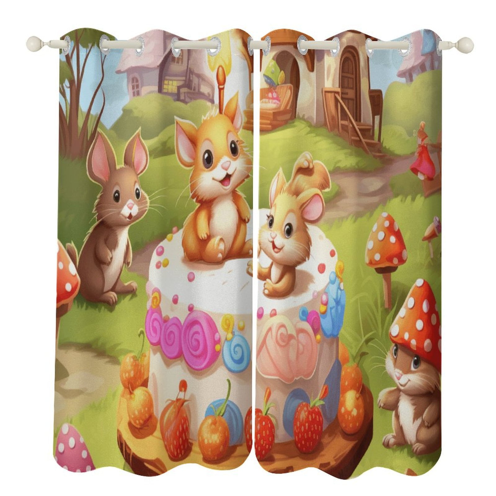 Cartoon Birthday Cake Modern Window for Living Room Curtains for Child ...