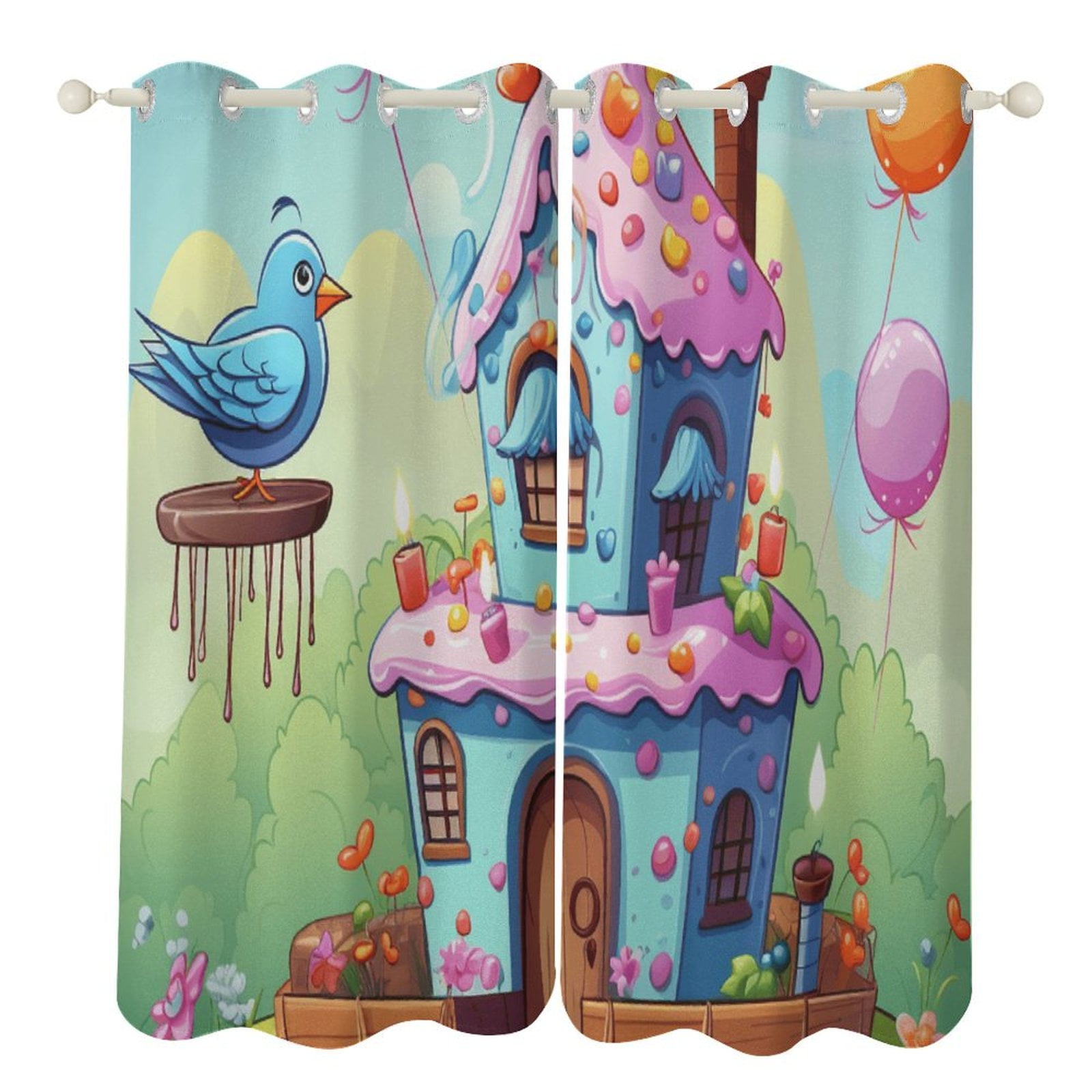 Cartoon Birthday Cake Modern Window for Living Room Curtains for Child ...