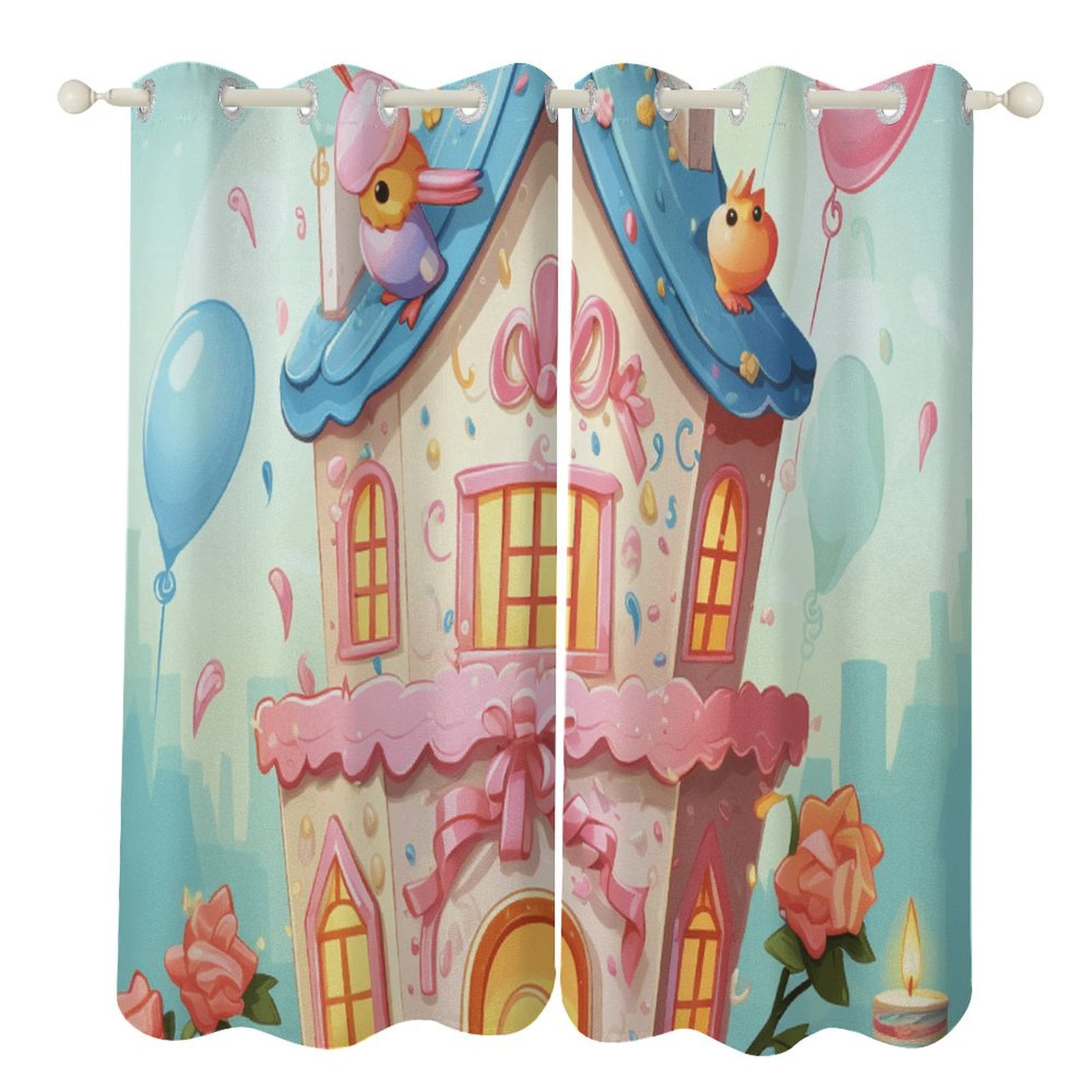 Cartoon Birthday Cake Modern Window for Living Room Curtains for Child ...