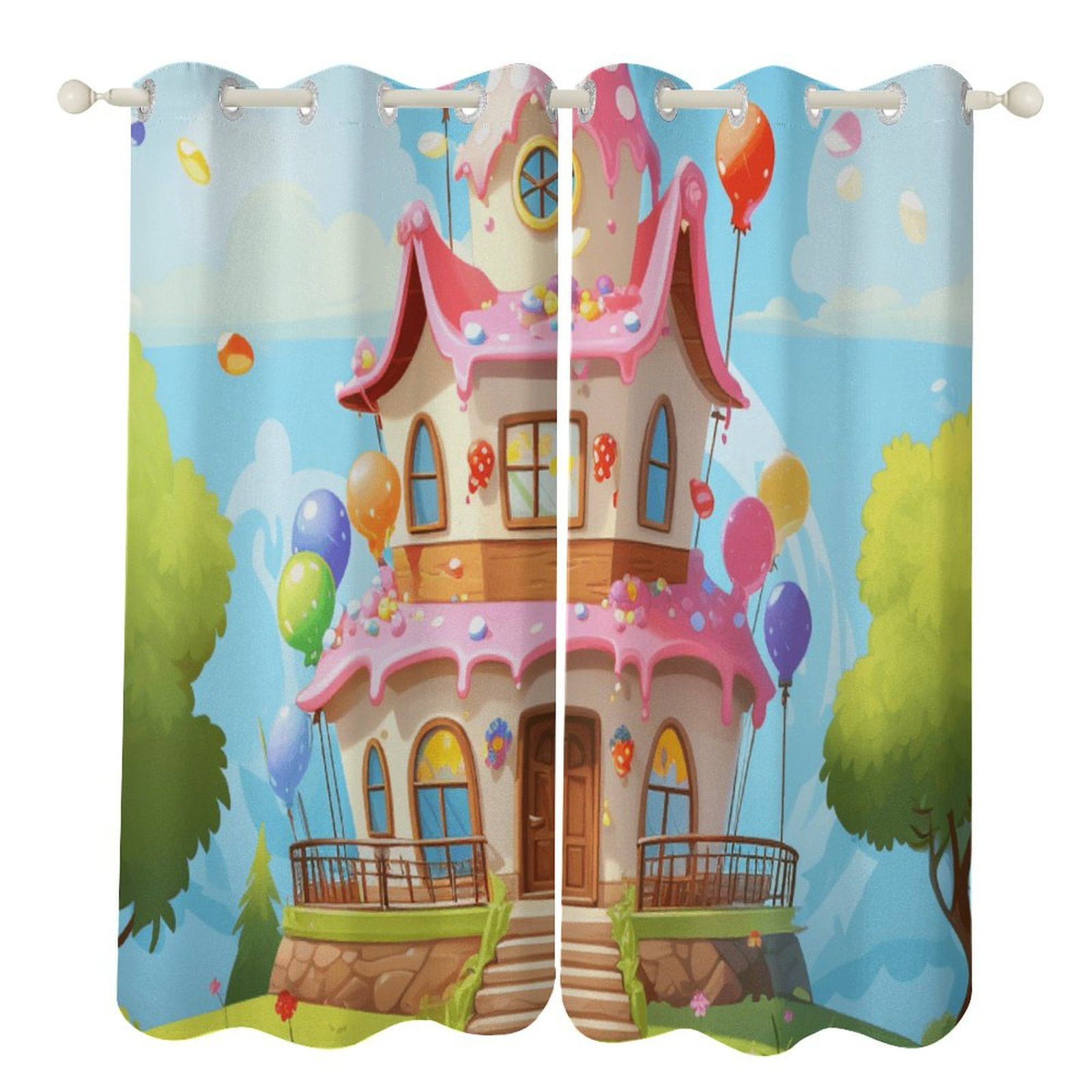 Cartoon Birthday Cake Modern Window for Living Room Curtains for Child ...