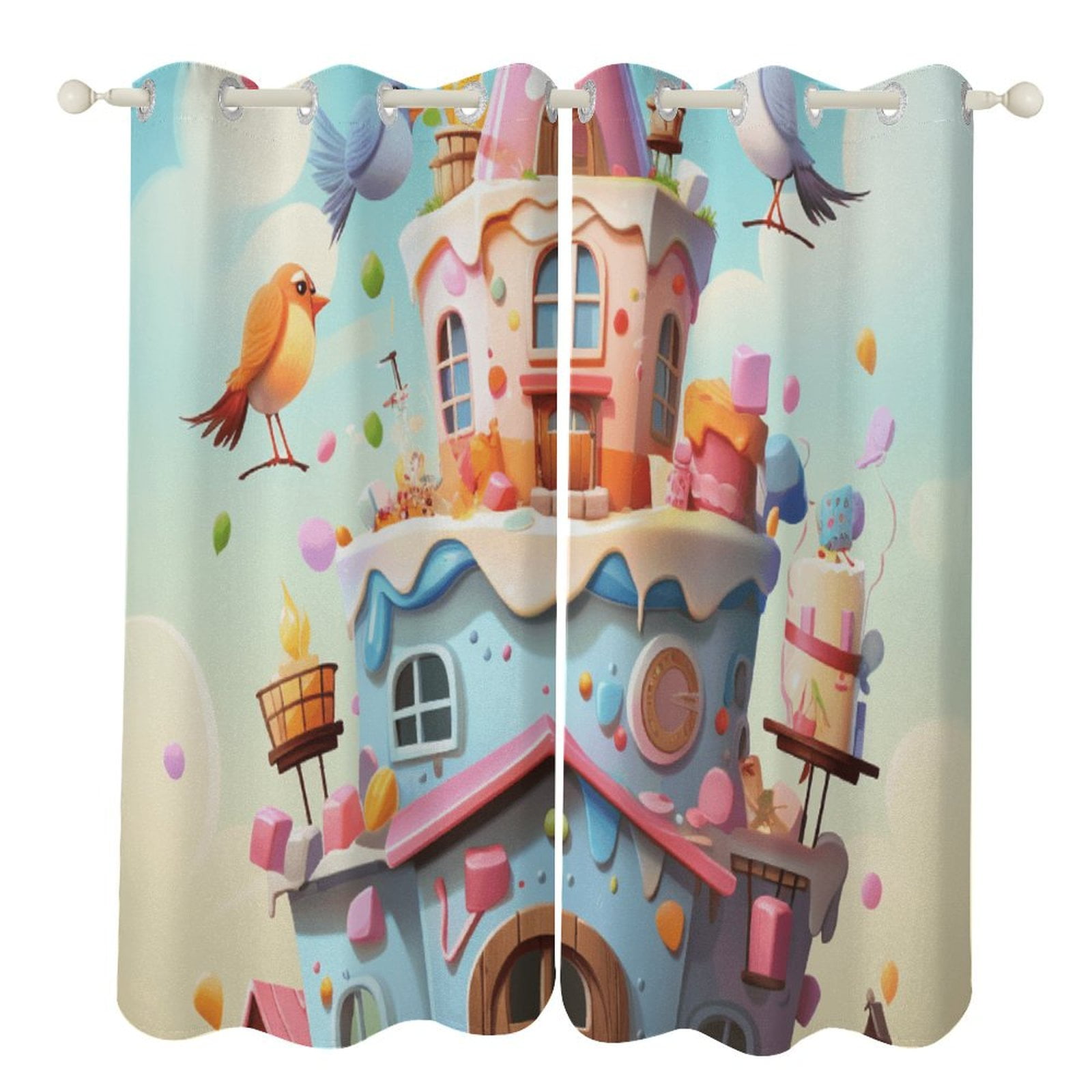 Cartoon Birthday Cake Modern Window for Living Room Curtains for Child ...
