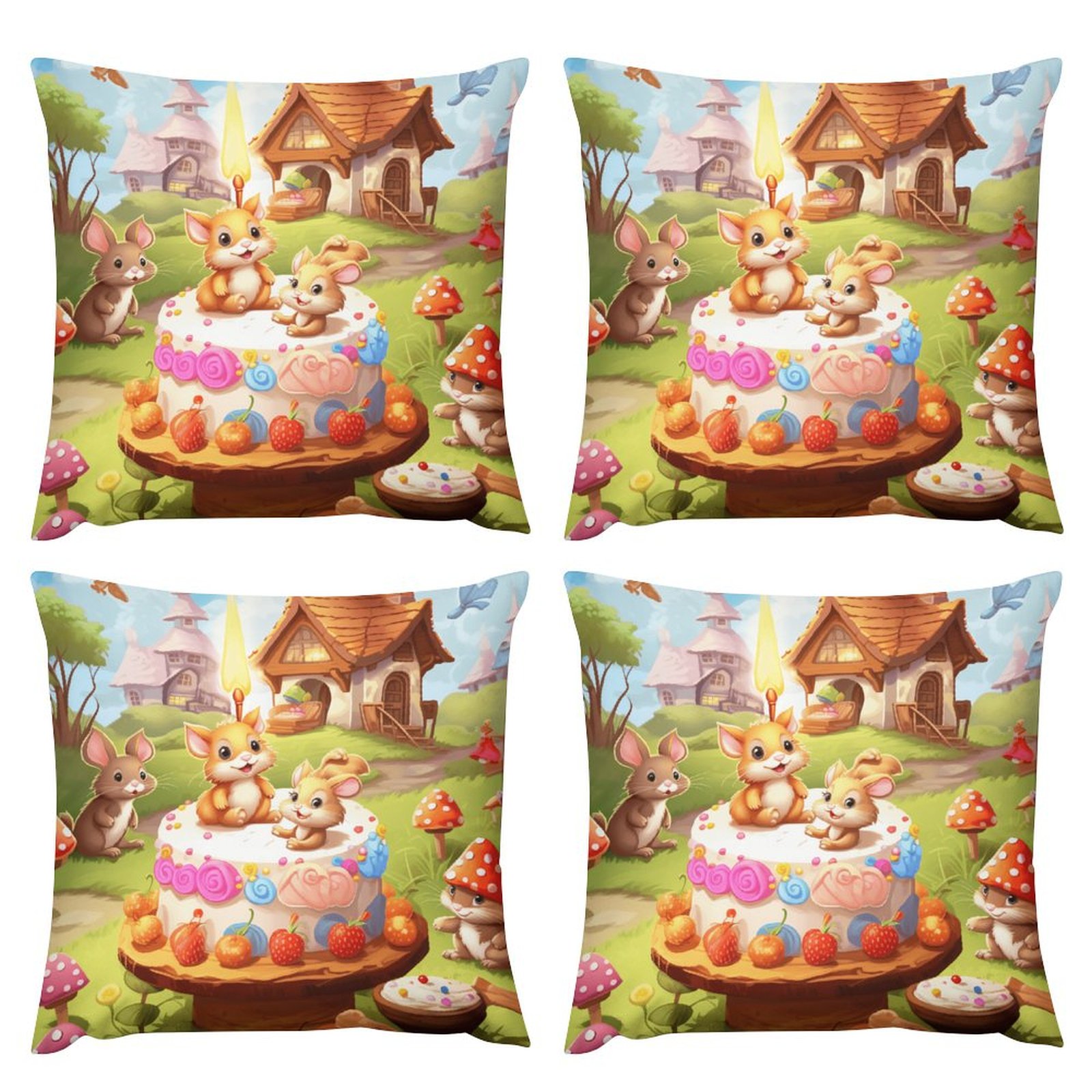 Cartoon Birthday Cake Pillow Covers 20 "x20 " Set of 4，Modern Sofa ...