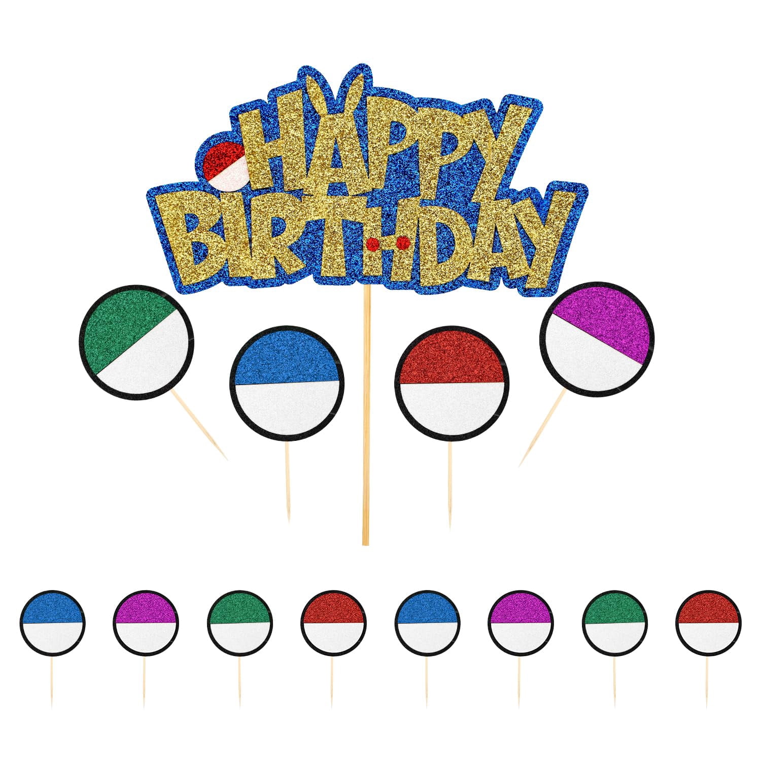 Cartoon Birthday Cake Topper, IFF17 1 Happy Birthday Cake Topper and 12 ...
