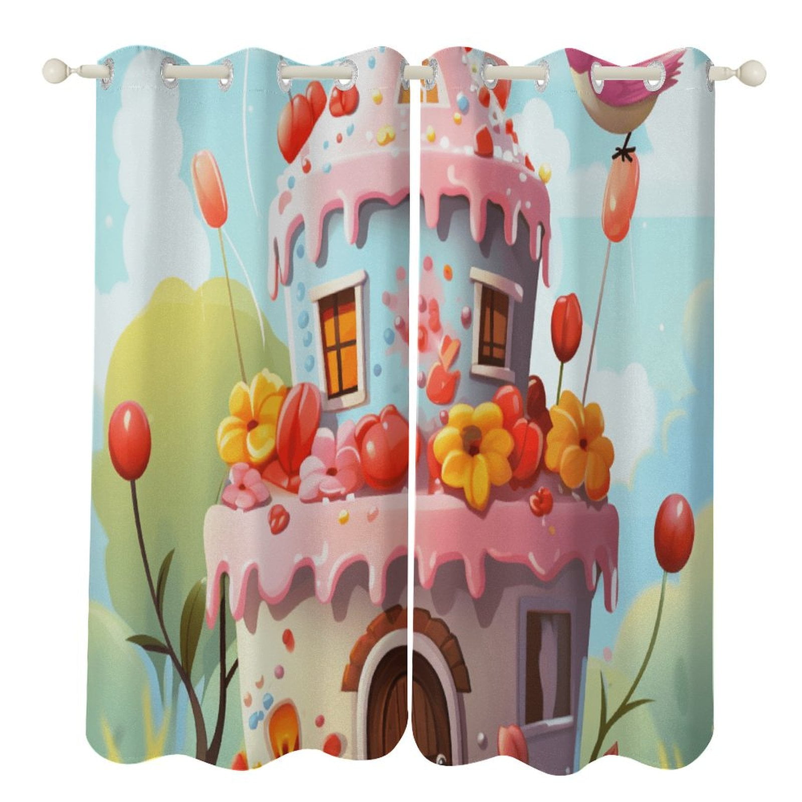 Cartoon Birthday Cake Window Curtain Panels Grommet Blackout Curtains ...